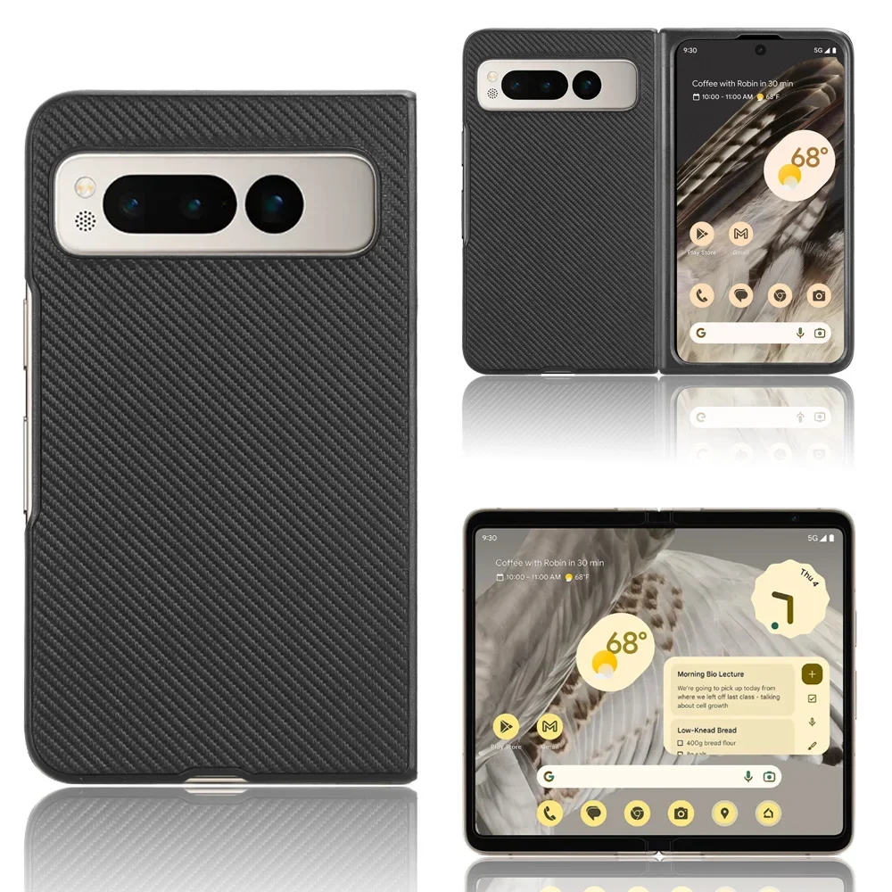 For Google Pixel Fold Fiber Carbon Texture Leather Case Ultra Thin ...