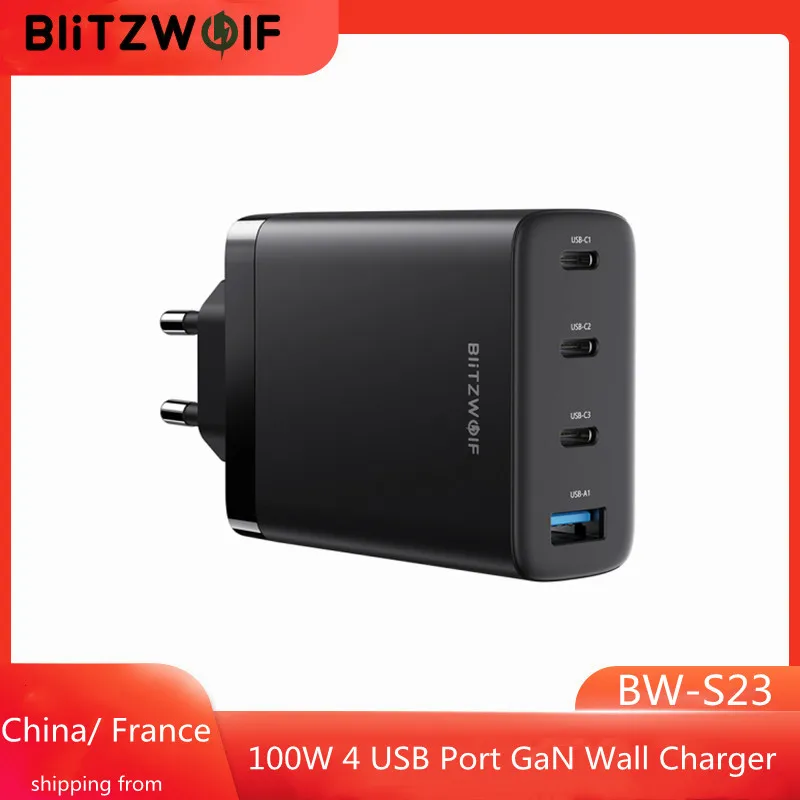 BlitzWolf cargador de pared con 4 puertos USB, dispositivo de carga rápida con enchufe europeo ...