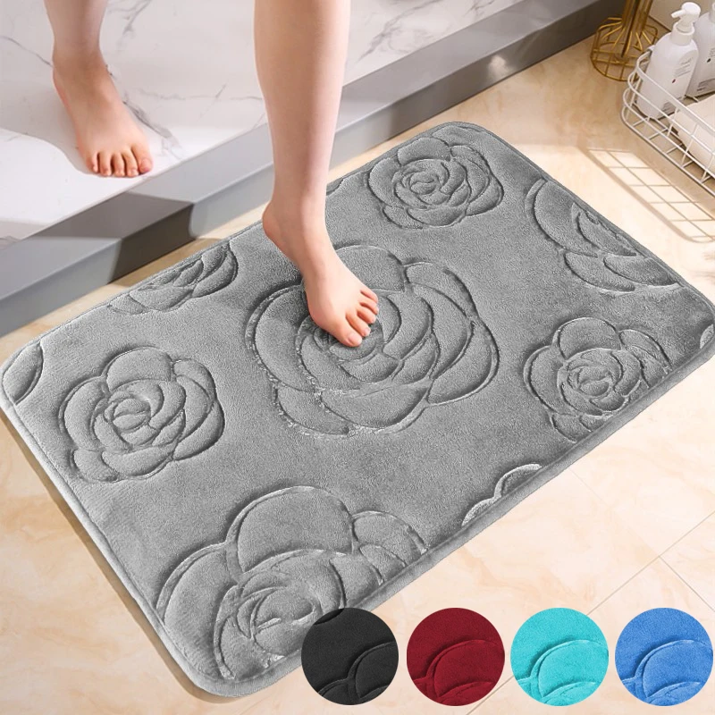 Bath-Rugs-Rose-Flower-Embossed-Bathroom-Bath-Mat-Flannel-Non-slip ...
