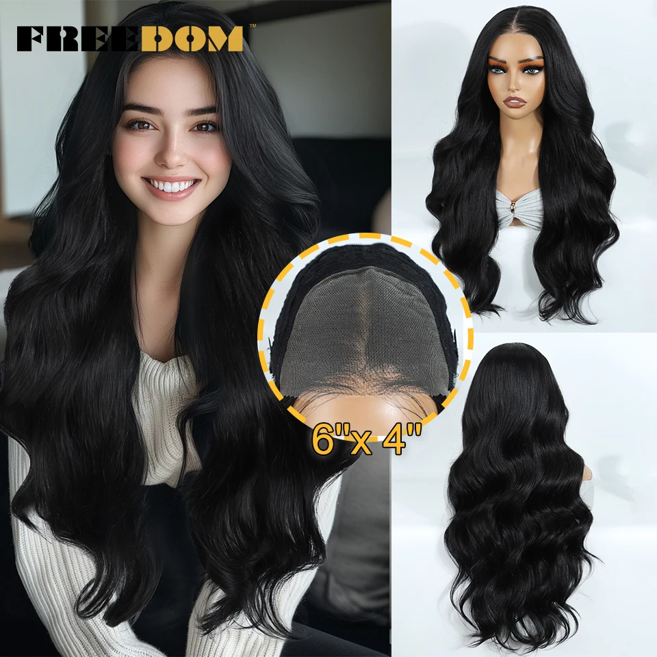 FREEDOM Synthetic Lace Front Wigs For Black Woman Long Body Wave Wear ...