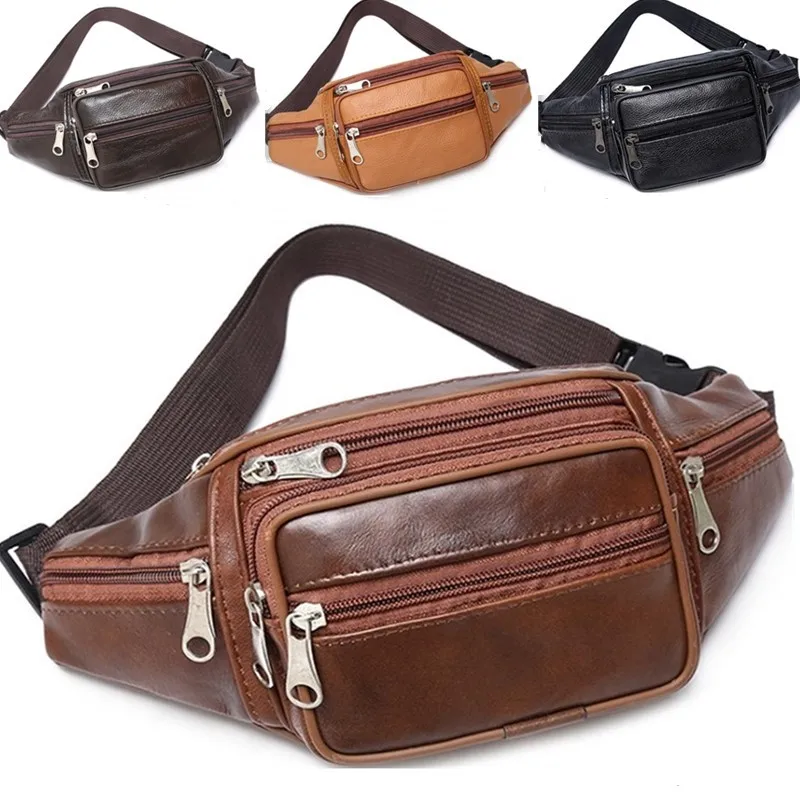 Brand Fashion Men Genuine Leather Waist Packs Men Organizer Travel ...