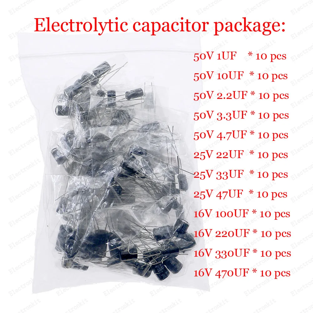 120pcs-12value-10pcs-1uF-470uF-Capacitors-set-Kit-Electrolytic ...