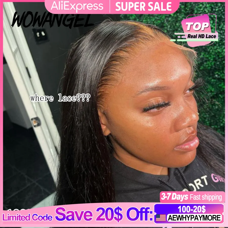 Wow Angel HD Full Frontal Wigs 36inch Straight Melt Skins 13x6 HD Lace Front Human Hair Wigs ...