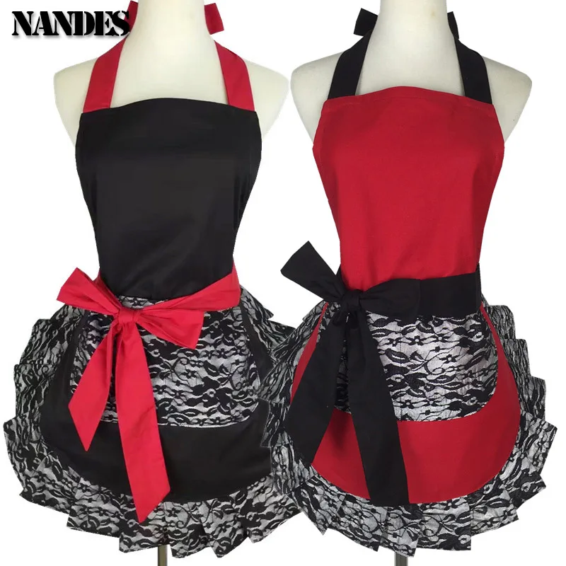 Black-Red-Lace-Apron-With-Pocket-Retro-Sexy-Pinup-Aprons-For-Kitchen ...
