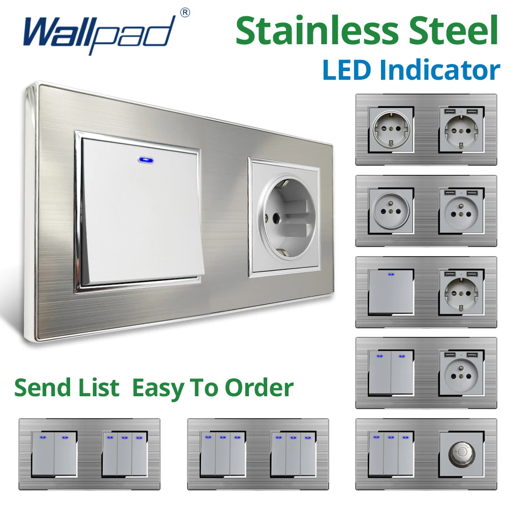 Wallpad-Silver-Stainless-Steel-Panel-Wall-Light-Switch-LED-Dimmer-USB ...