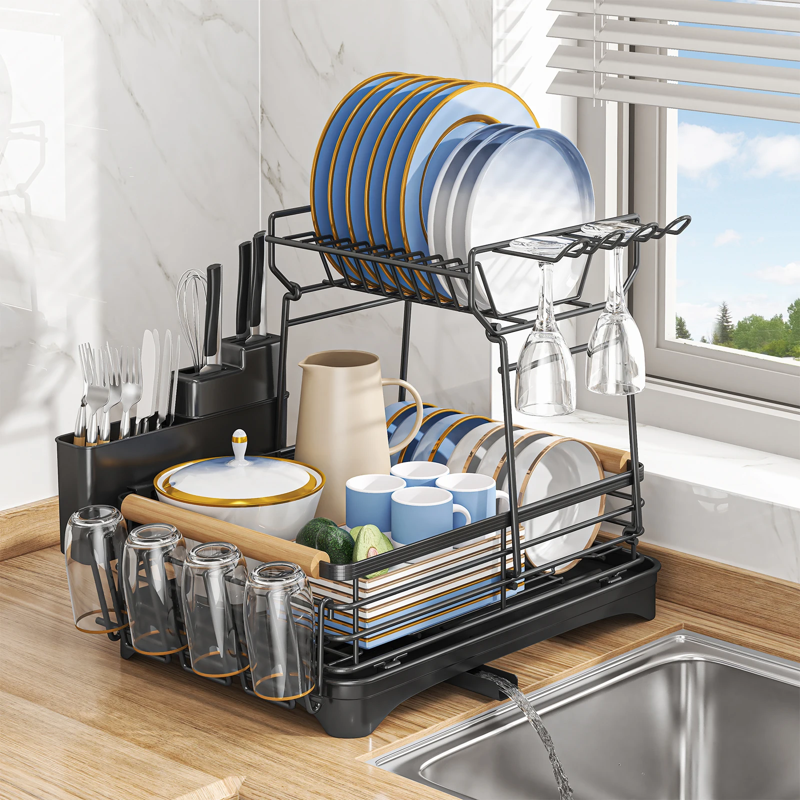 2tier-Dish-drying-rack-kitchen-tablewares-storage-rack-Large-capacity ...
