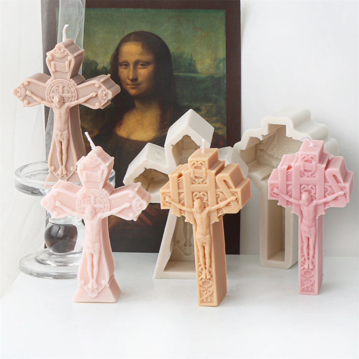 3D Jesus Cross Sculpture Candle Silicone Mold Resin Casting for Aroma ...