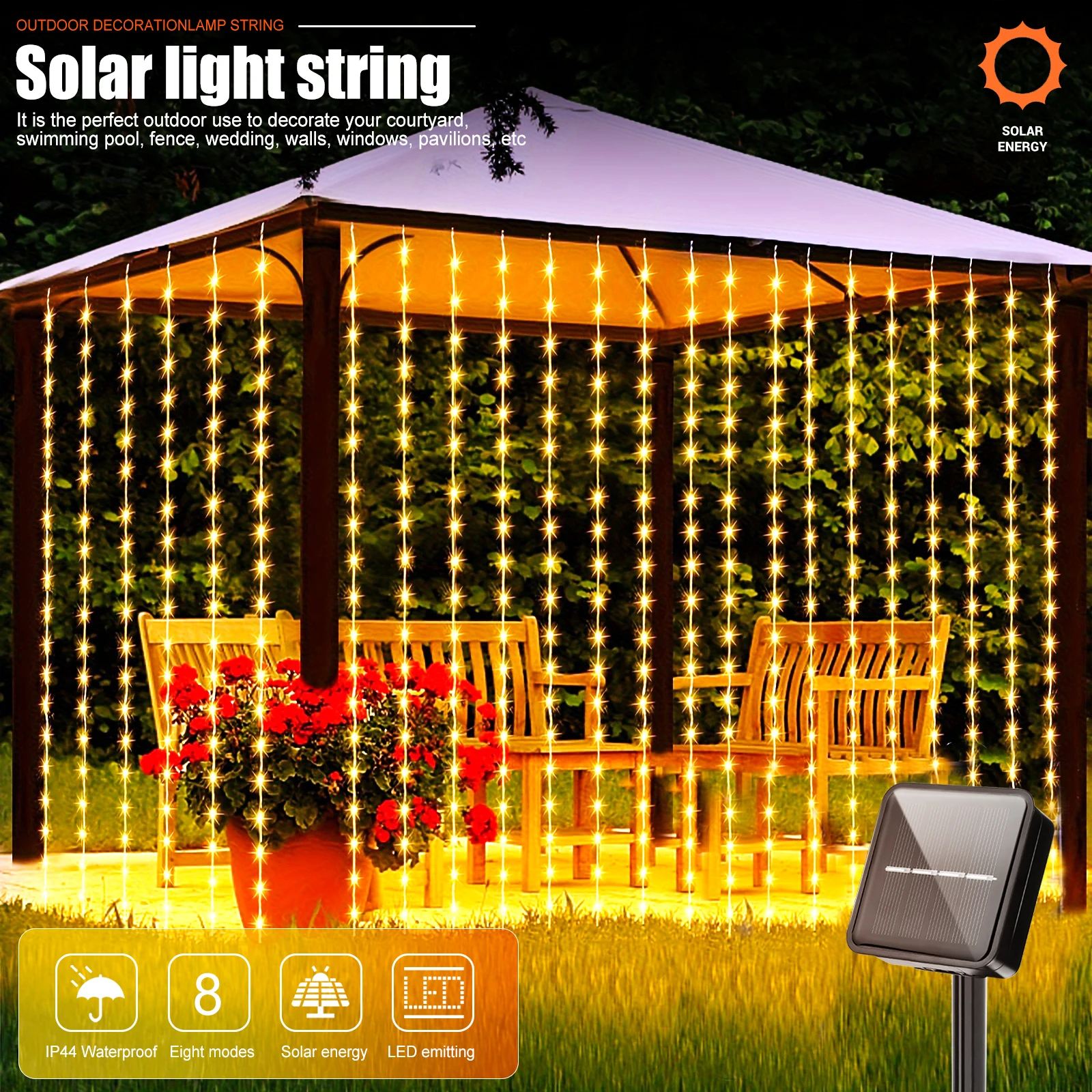 1-Pack-Waterproof-Solar-Curtain-String-Lights-8-Modes-Fairy-Light-For ...