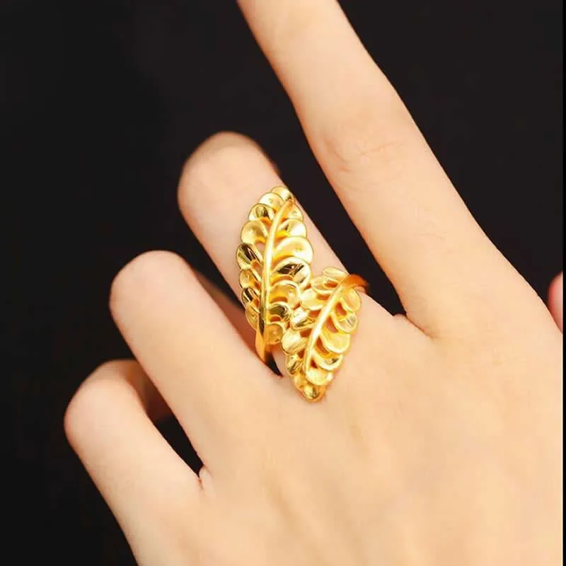 Anillo-de-oro-fino-de-24-quilates-para-mujer-sortija-de-hoja-hueca-de ...