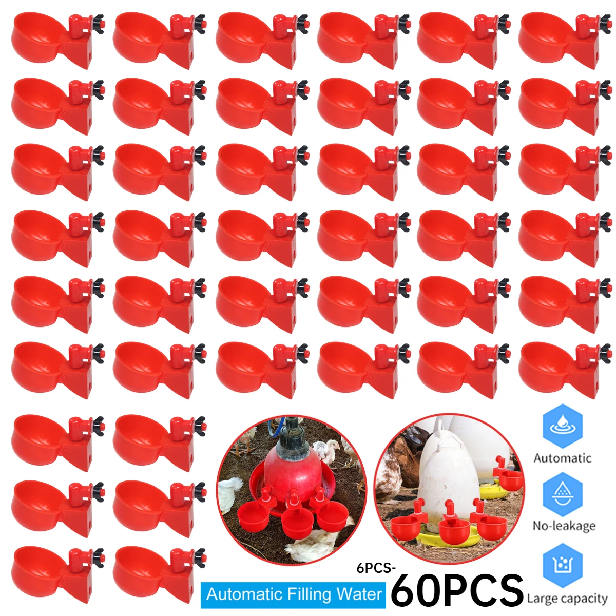 60 6PCS Chicken Drinking Cup Automatic Drinker Chicken Feeder Poultry ...