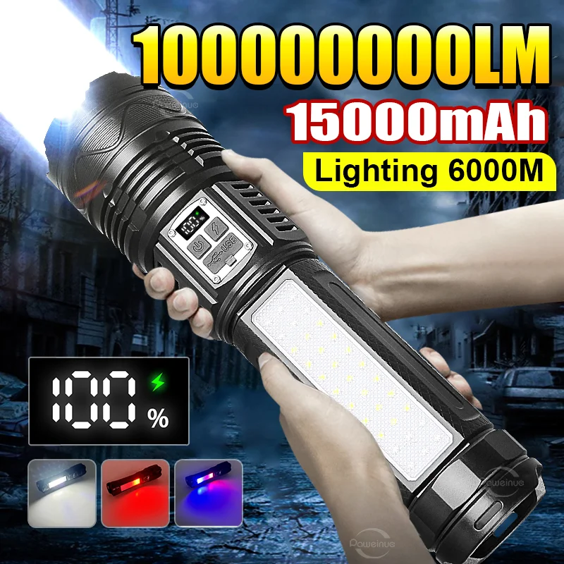 1000000LM-Most-Powerful-LED-Flashlight-Rechargeable-Type-c-Flashlight ...