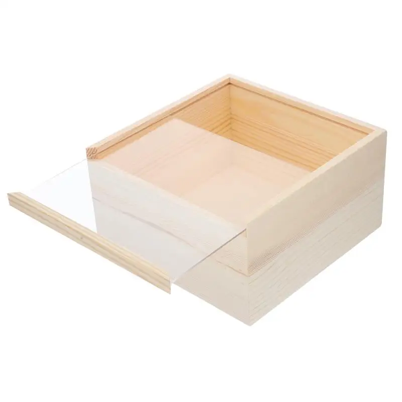 Box Wooden Wood Unfinished Jewelry Boxes Case Treasure Lid Keepsake ...