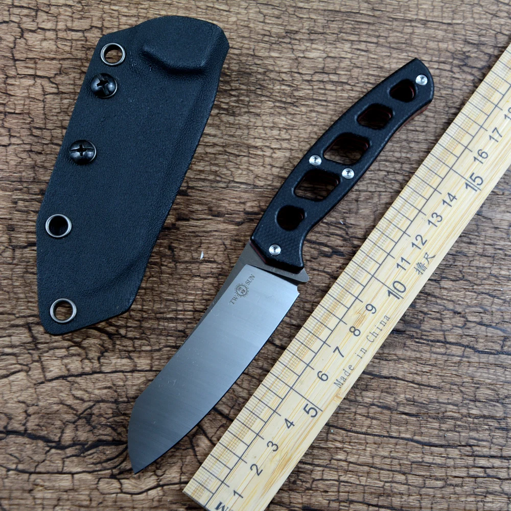 TWO-SUN-Outdoor-Tool-Fixed-Hunting-Knife-D2-Satin-Blade-Hollowed-Black ...