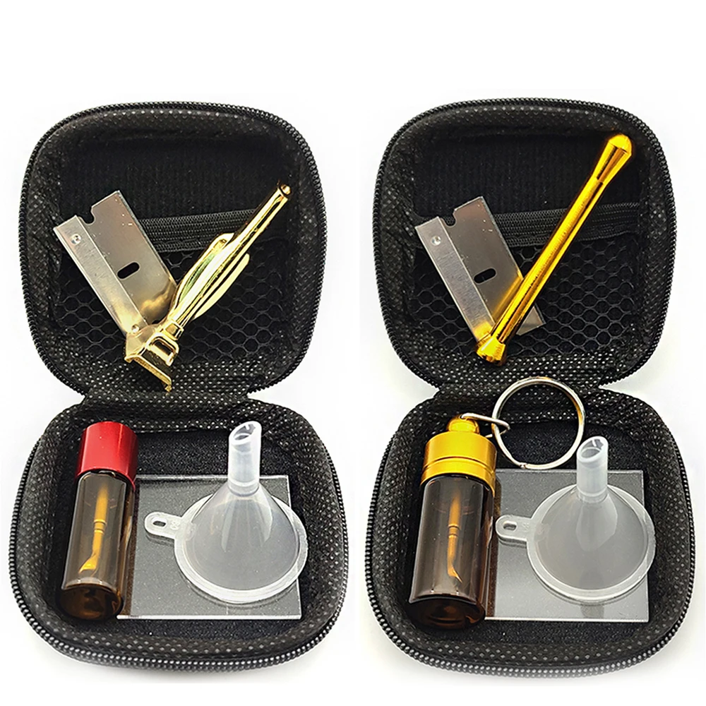 1Set Smoke Snuff Set Metal Sniffer Tube With Metal Pill Bottle Spoon ...