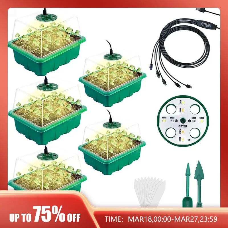 Grow-Light-with-Seed-Starter-Tray-Full-Spectrum-5-PCS-Seeding-Kit-Tools ...