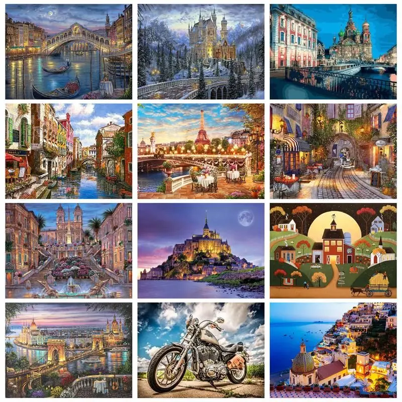 RUOPOTY Modern Painting By Numbers On Canvas Night Street Landscape ...