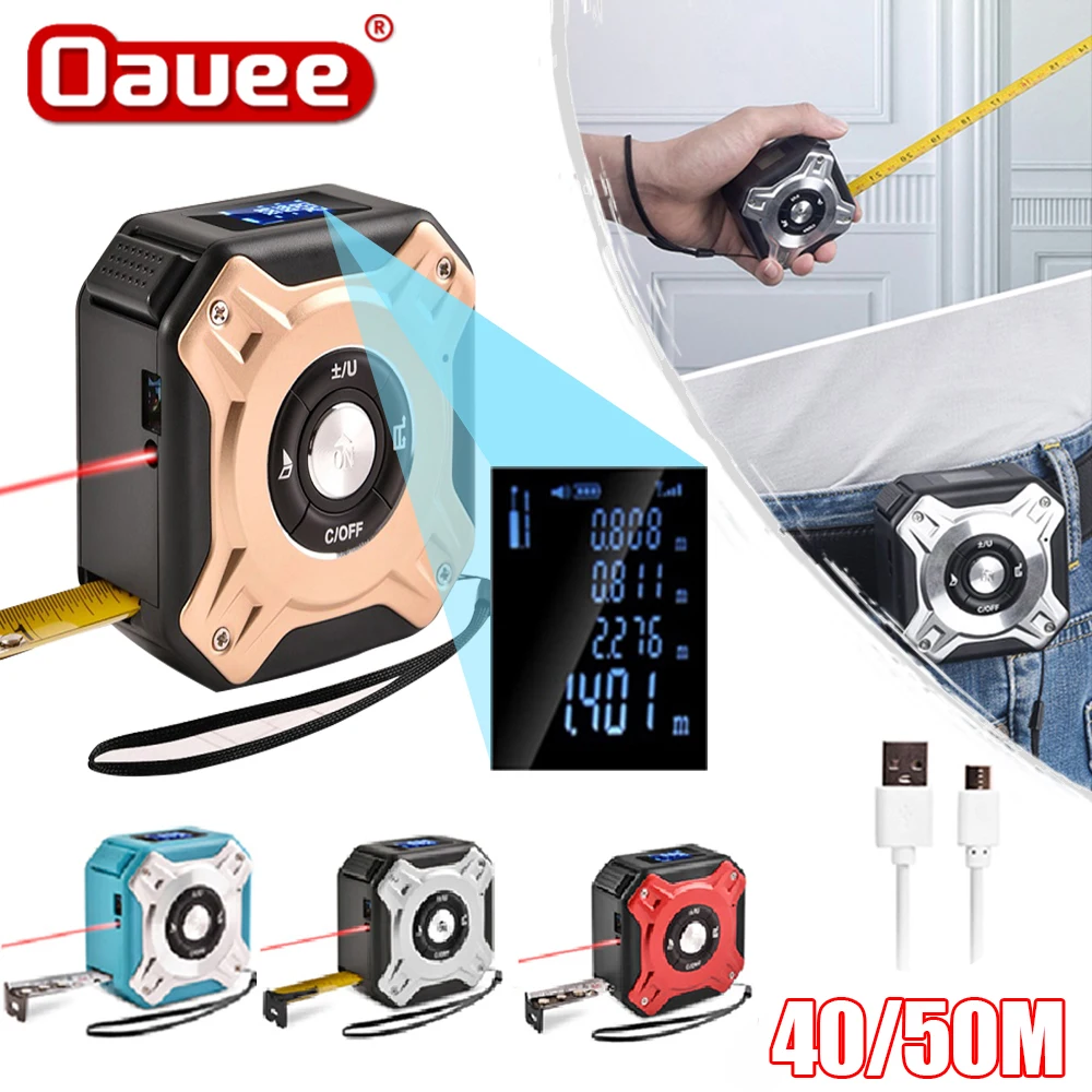50M Laser Measuring Tape Retractable Digital Rangefinder With Laser ...