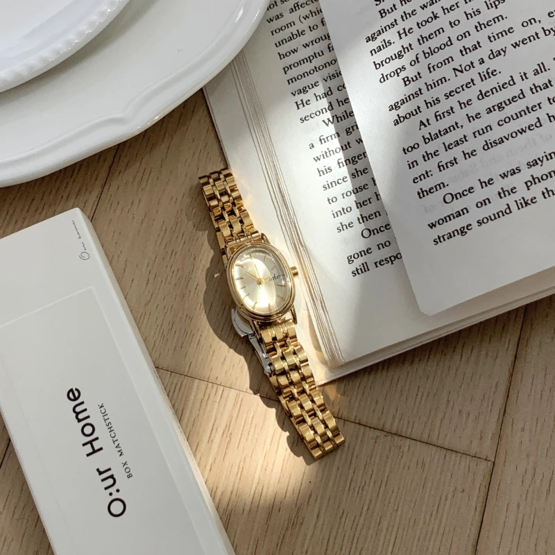 Women Quartz Watch Luxury Roman Numerals Dial Clock Vintage Oval Shaped ...