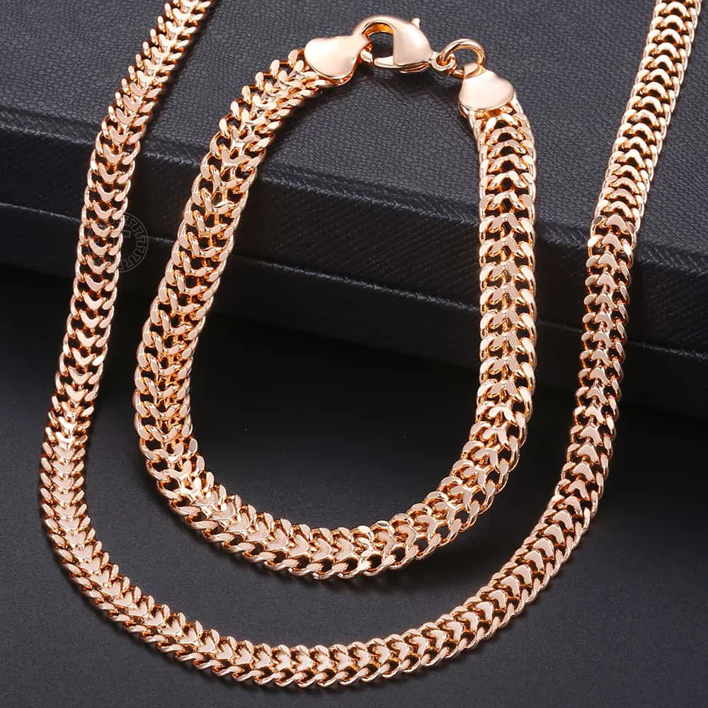 Men Women's Jewelry Sets 585 Rose Gold Color Bracelet Necklace Set ...