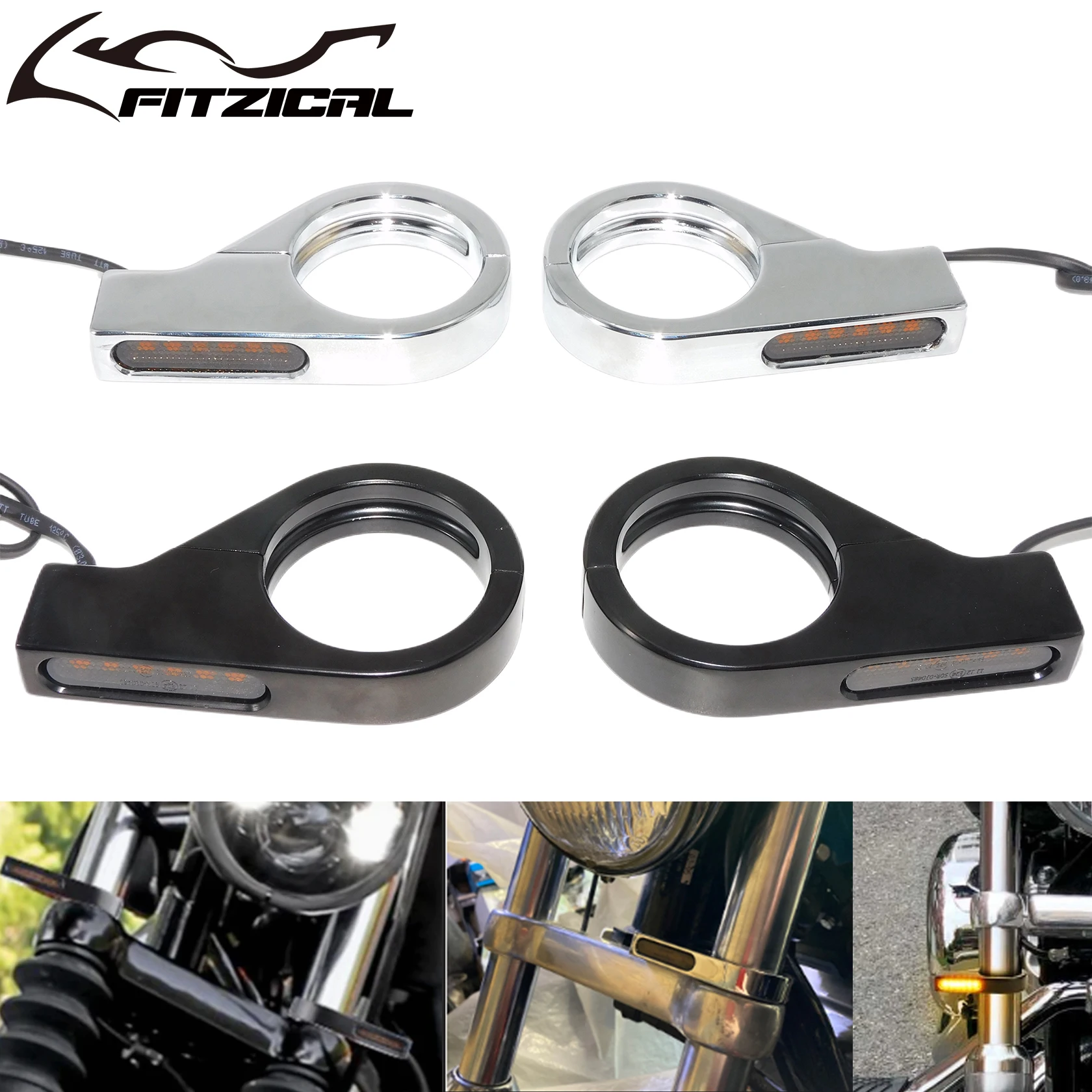 2xMotorcycle-Led-Front-41mm-Fork-Tubes-Lamps-Amber-White-Turn-Indicator ...