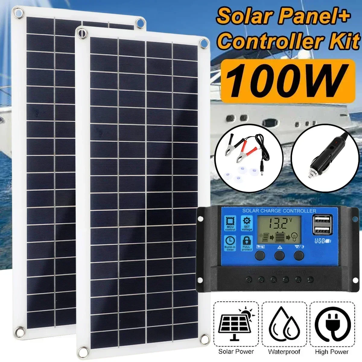 100W-Solar-Panel-Kit-Dual-12V-USB-With-30A-60A-100A-Controller-Solar ...
