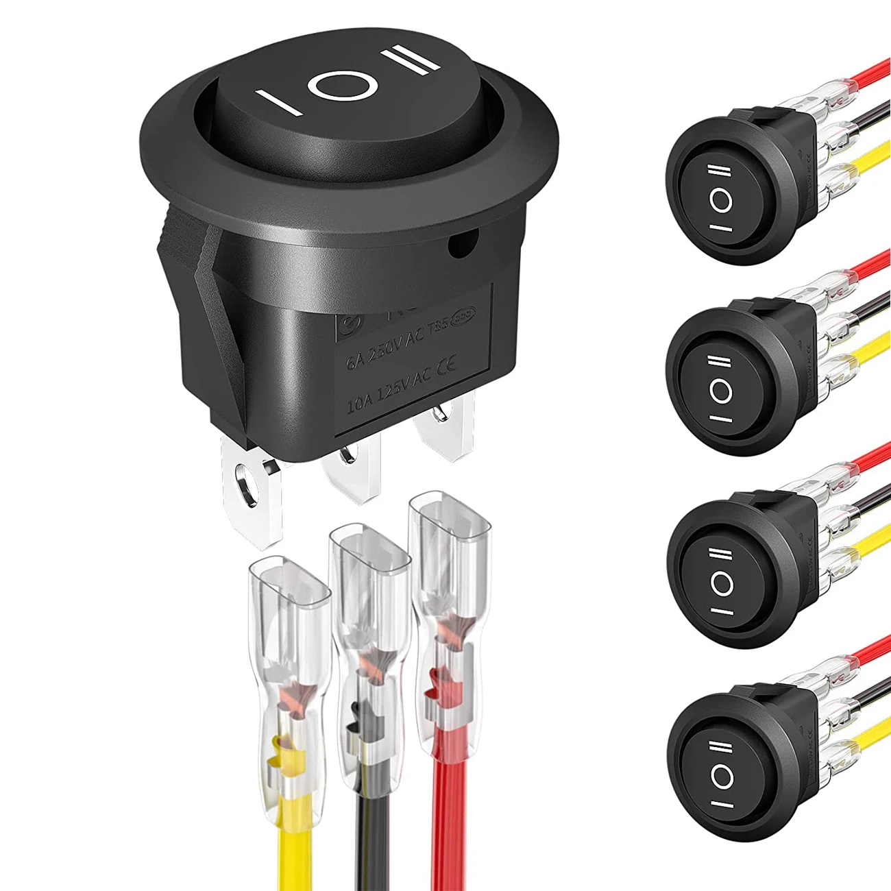 5PCS Round KCD1 Rocker Switch 12V 3 Pin 3 Position ON Off ON 10A/125V ...