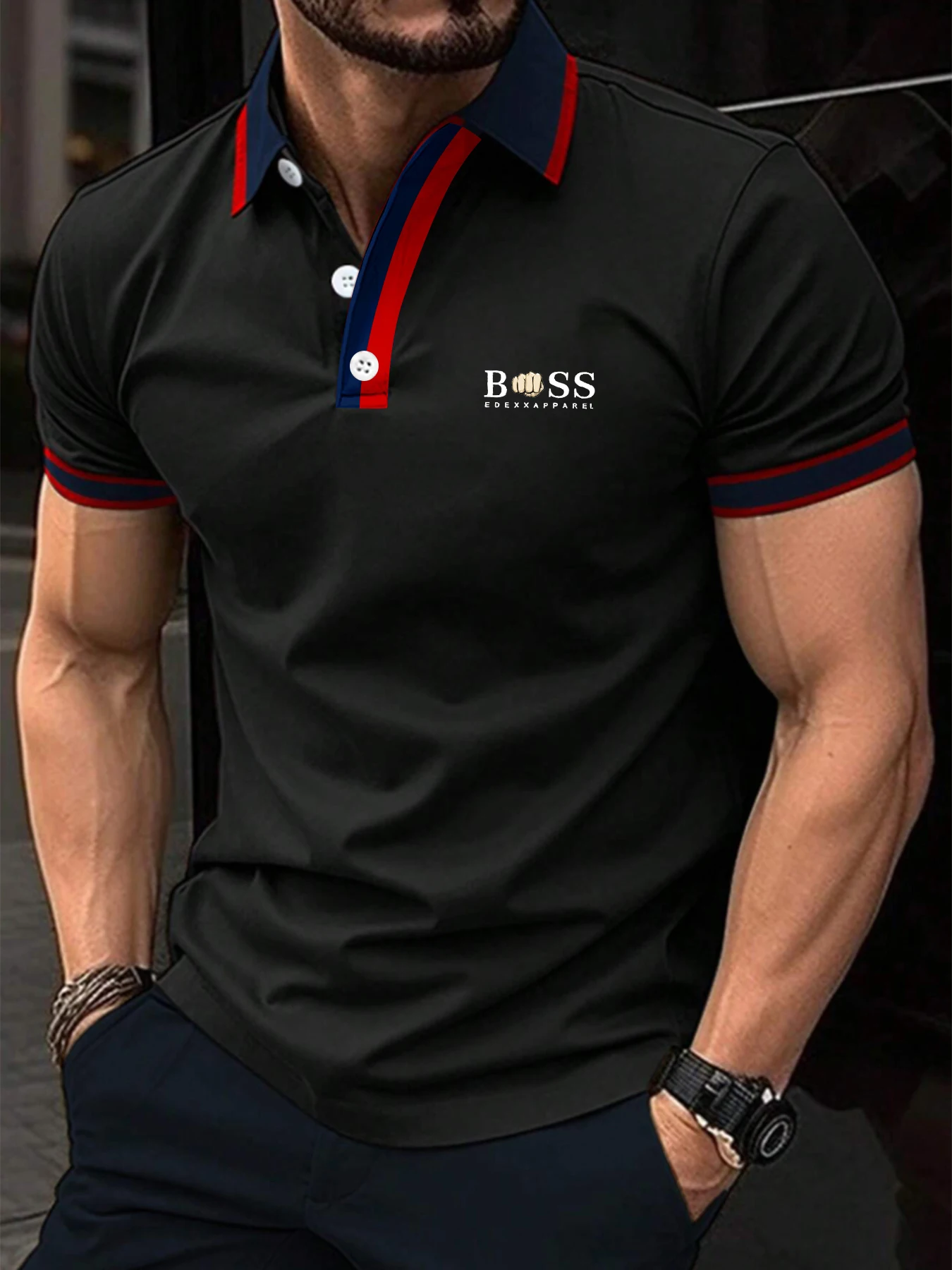 Polo-informal-de-manga-corta-para-hombre-camisa-con-cuello-redondo-y ...