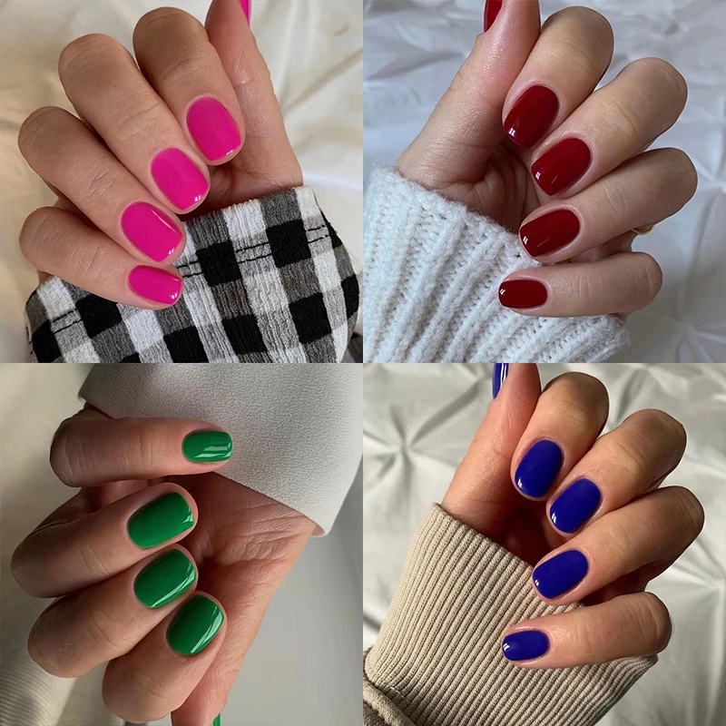 Solid-Color-Glossy-Wearable-Nail-Art-Lovely-Short-Round-Fake-Nails ...