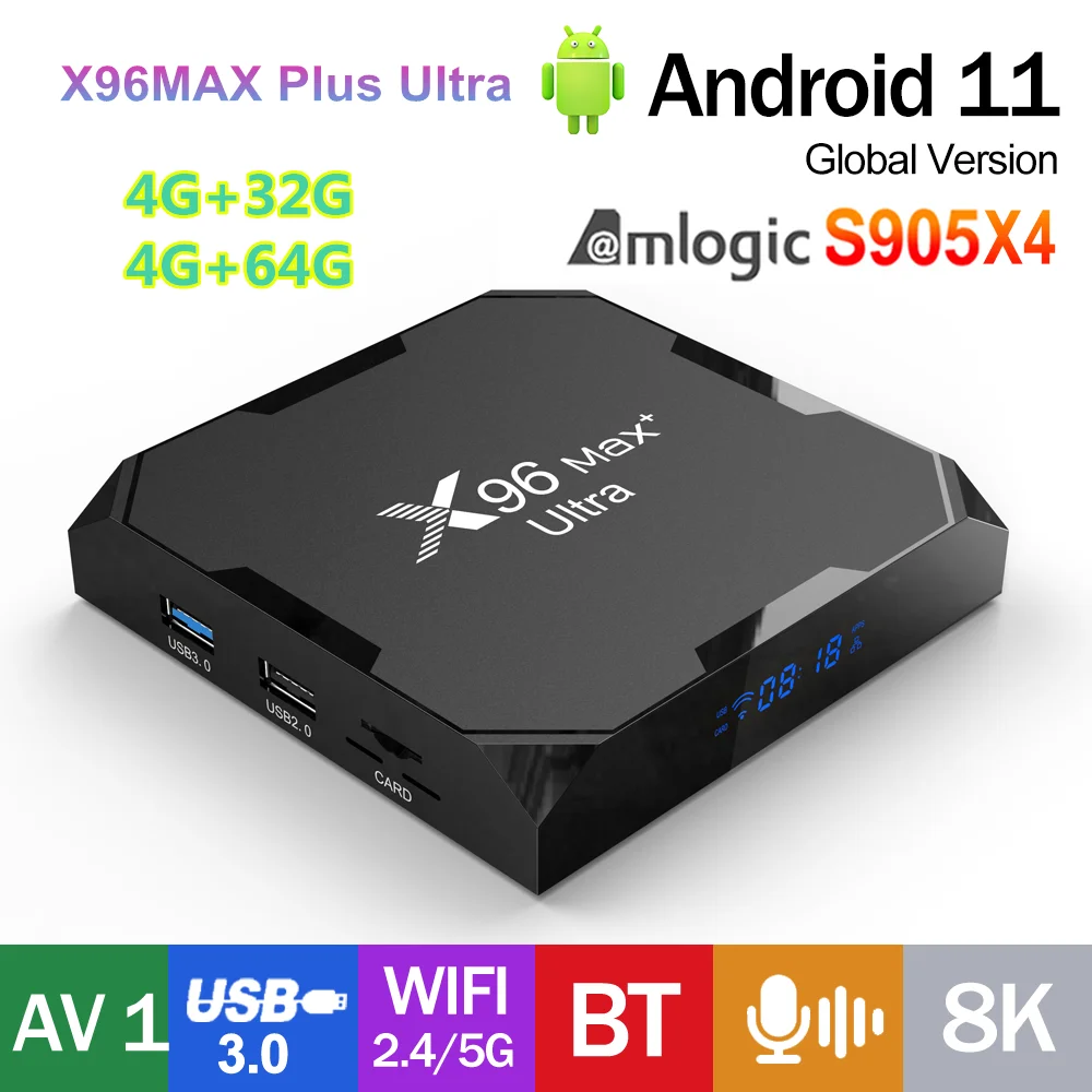 Android 11.0 X96MAX Plus กล่องทีวี Amlogic S905X4 4G 32G / 64G TVBOX AV1 BT 2.4G 5G Wifi 8K HDR ...