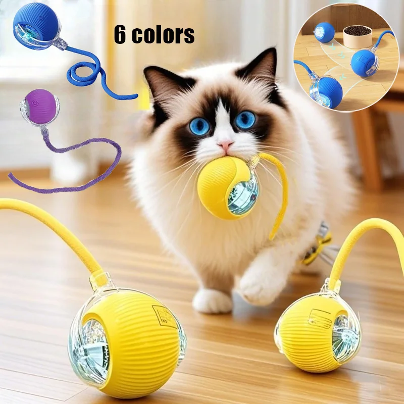 New Cat Interactive Ball Toys Silicone Automatic Rolling Ball With Long ...