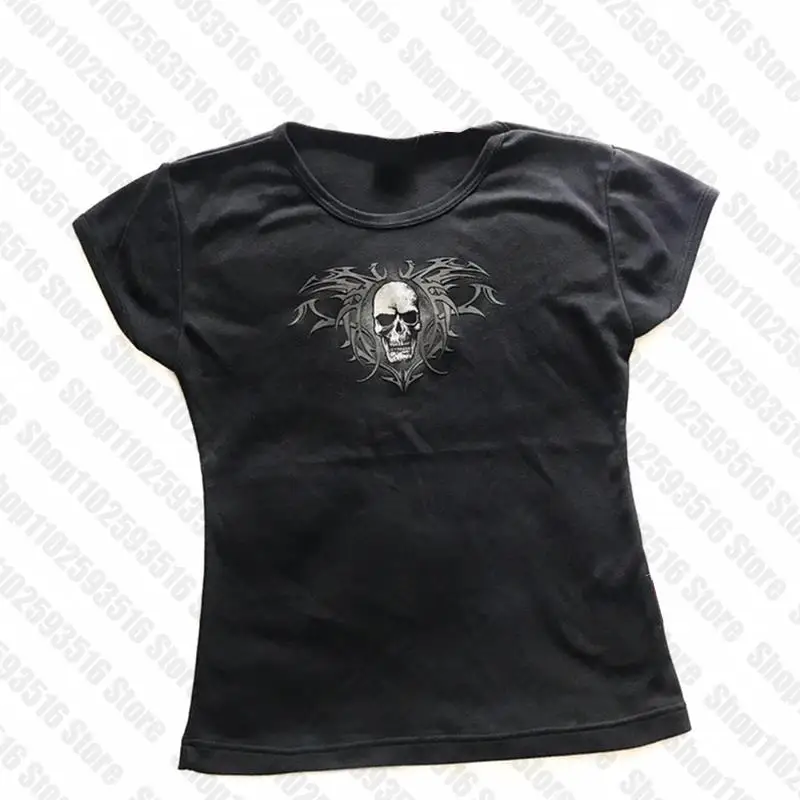 Y2k-Crop-Top-Summer-Gothic-Slim-Vintage-Graphic-Baby-Tee-emo-Skull-Punk ...