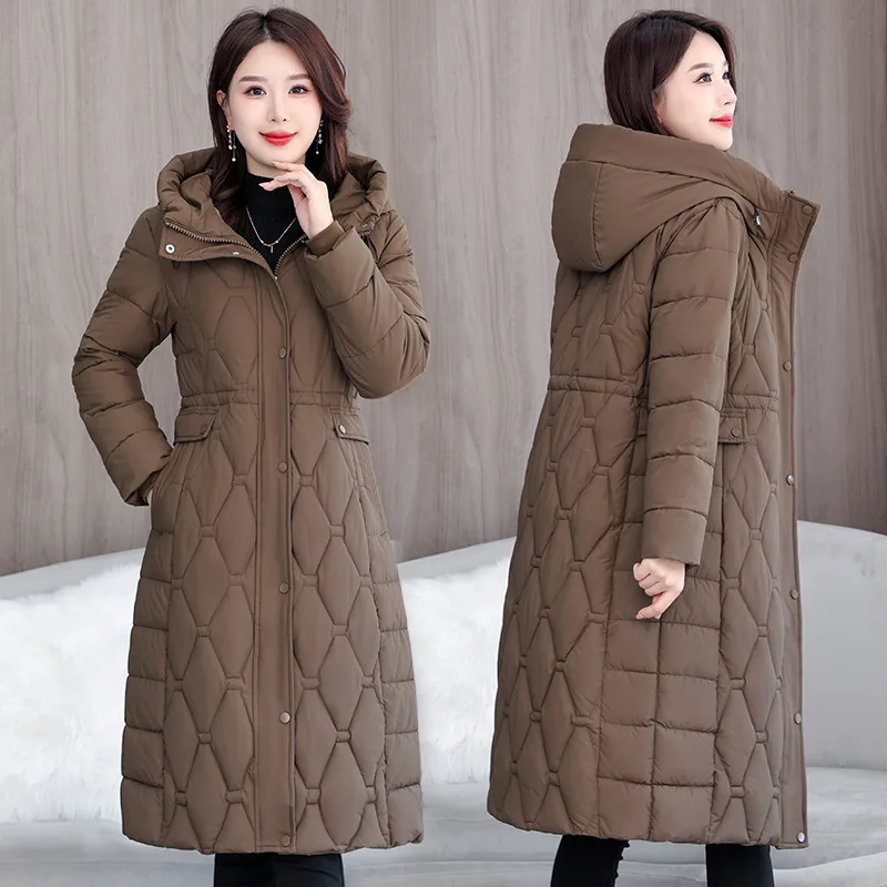 Hooded Oversize Parkas Coats Women Mid Length Jackets Diamond Quilt ...