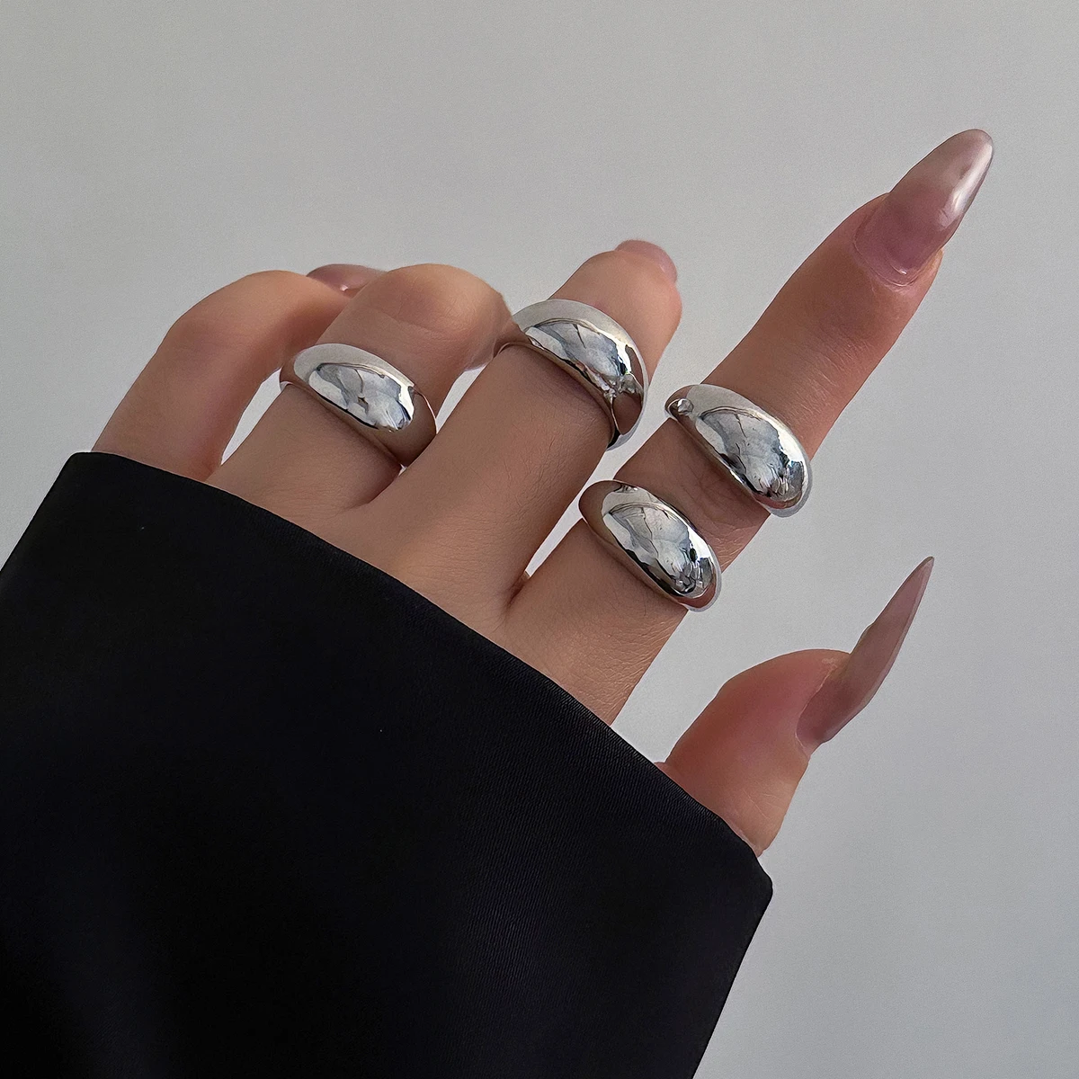 KunJoe-4pcs-set-Punk-Metal-Curved-Smooth-Open-Adjustable-Ring-for-Women ...