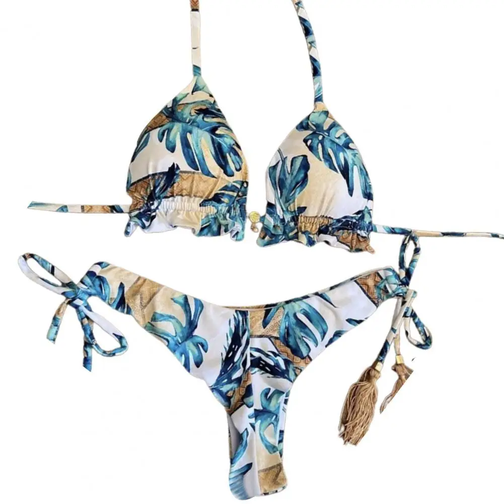 Swimsuit For Girls Women Floral Print Push Up Halter Bra Briefs Two