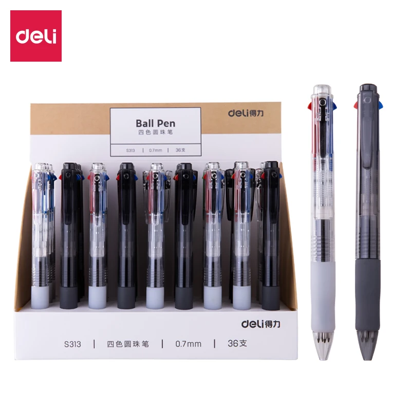Deli 4in1 0.7mm Black Red Blue Green Ink Colored Ballpoint Pen School ...