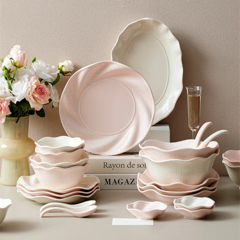 2025New Curved Edge Ceramic Plate Steak Plates Bowl Dinner Dish Fish ...