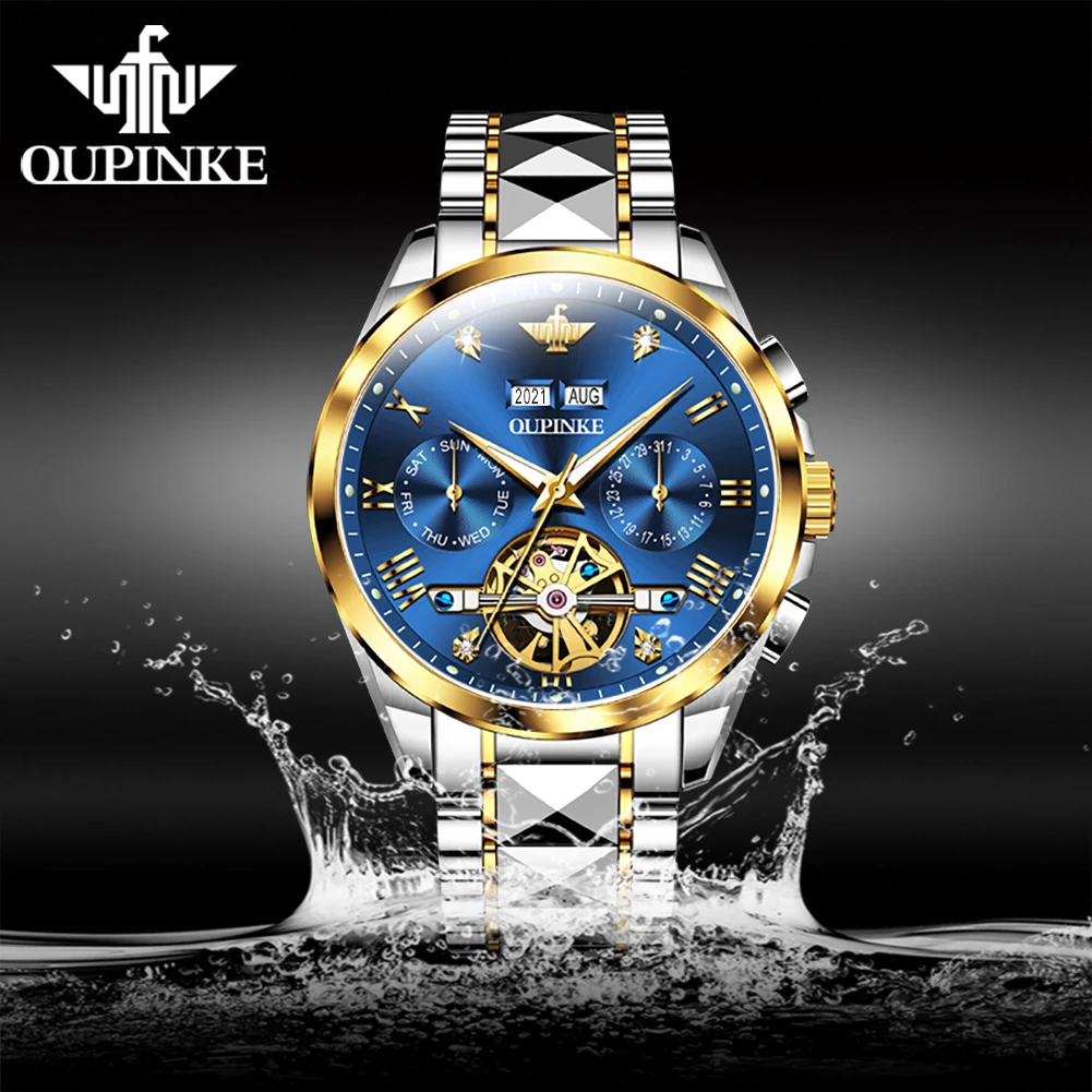 OUPINKE Men's Automatic Watch Luxury Mechanical Diamond Skeleton Self ...