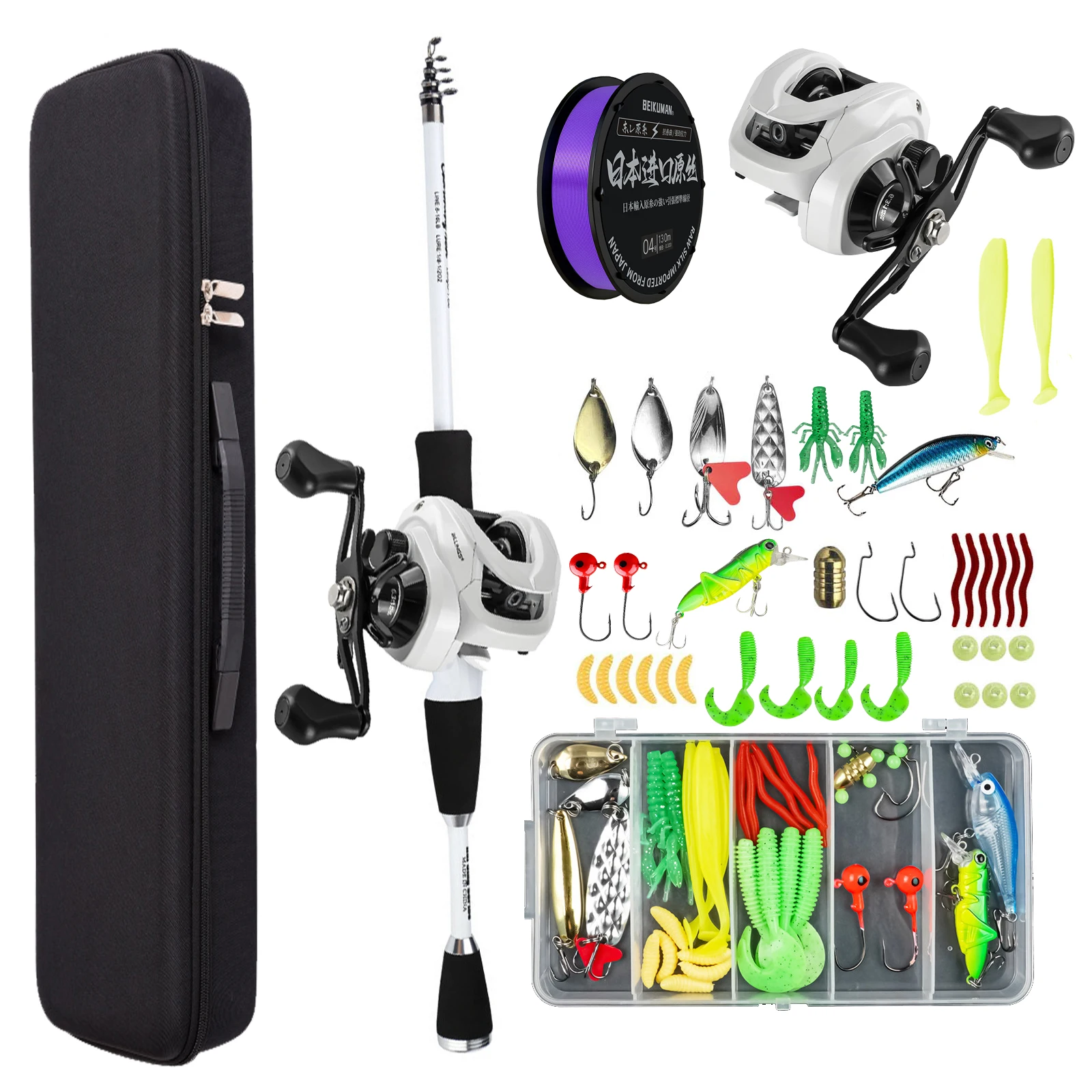 Baitcasting-Fishing-Rod-Kits-Carbon-Fiber-4Sections-Casting-Rod-and ...