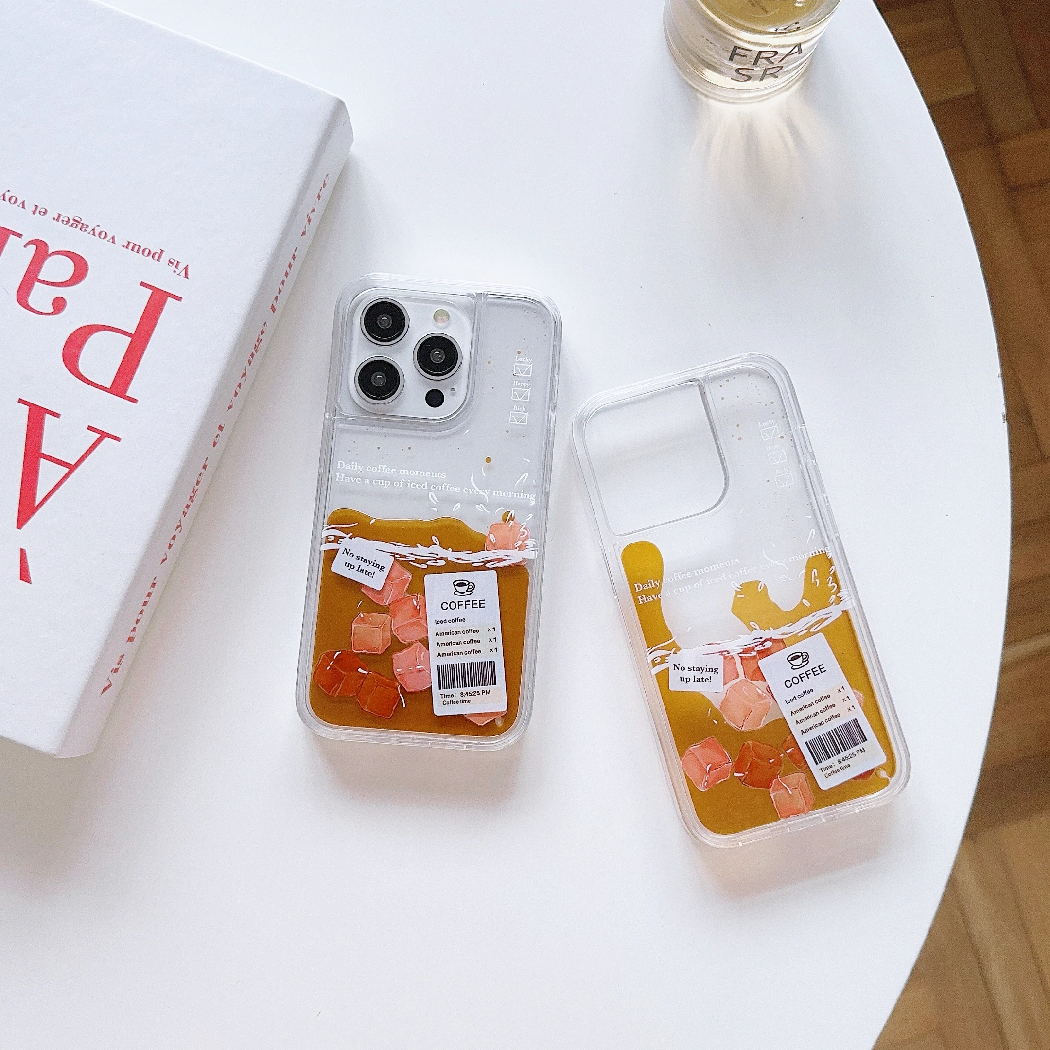 Cartoon-Ice-Cube-Coffee-Liquid-Flowing-Backboard-Phone-Case-Suitable ...