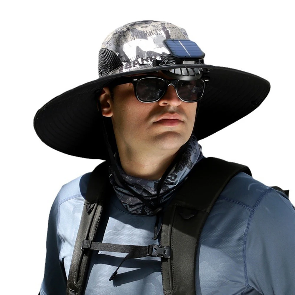1PCS-Sunscreen-Sun-Hat-With-Solar-Powered-Rechargable-Fan-Outdoor-Wide ...