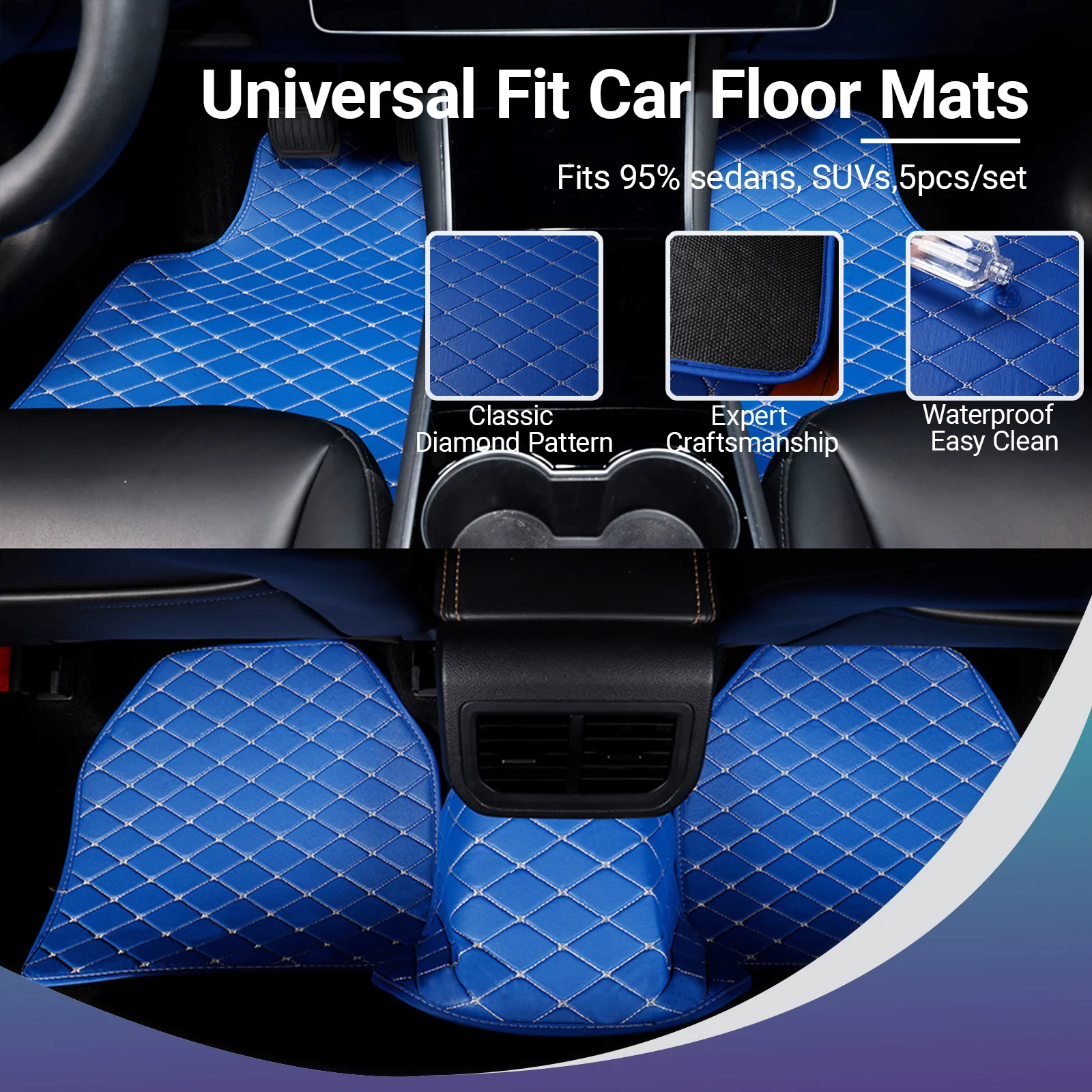 5pcs Set Universal Fit Diamond-Pattern PU Car Floor Mats For Dacia ...