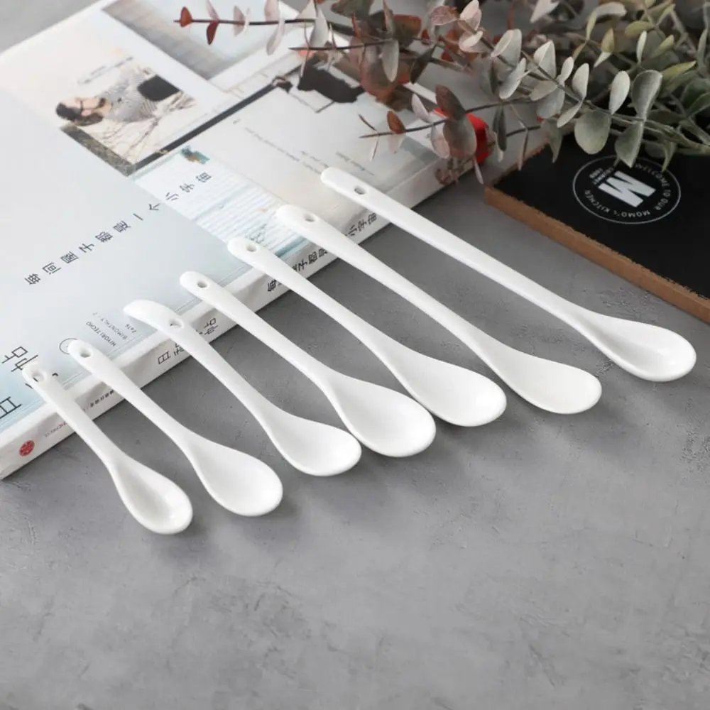 Ceramic Long Handle Spoons Flatware Dessert Spoon Ice Cream Spoon ...