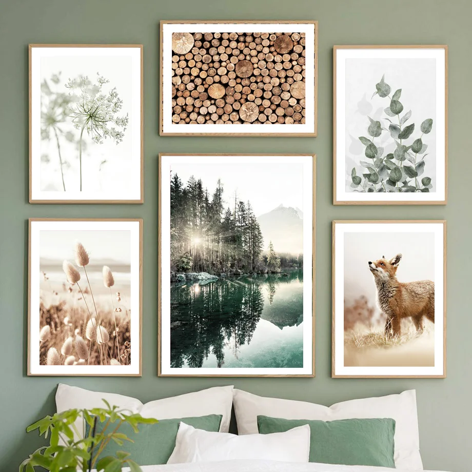 Nature-Landscape-Poster-Morning-View-Lake-Wood-Logs-Beach-Grass-Lace ...