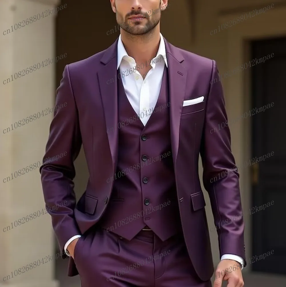 Acetate Satin Purple Formal Men Suit Groom Groomsman Wedding Party Prom ...