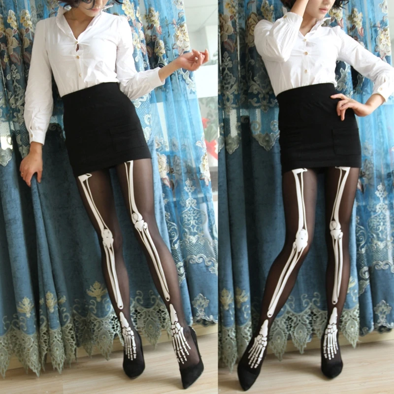 Collants-chaussettes-Cosplay-squelette-Halloween-pour-femmes-bas ...