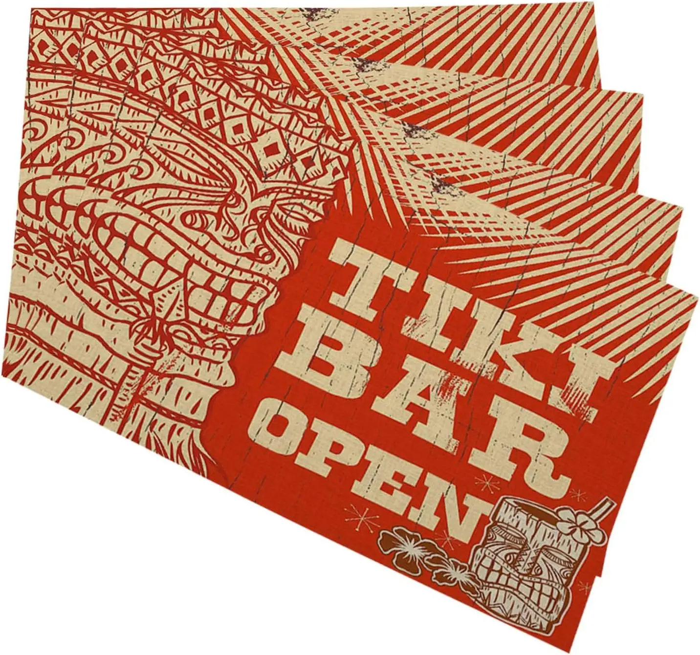 Tiki-Bar-Open-Hawaii-Placemats-for-Kitchen-Dining-Table-Set-of-4 ...