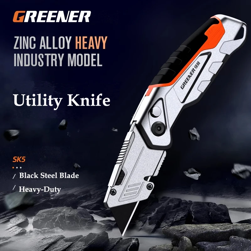 Greener-Retractable-Folding-Utility-Knife-Heavy-Duty-Metal-Zinc-Alloy ...