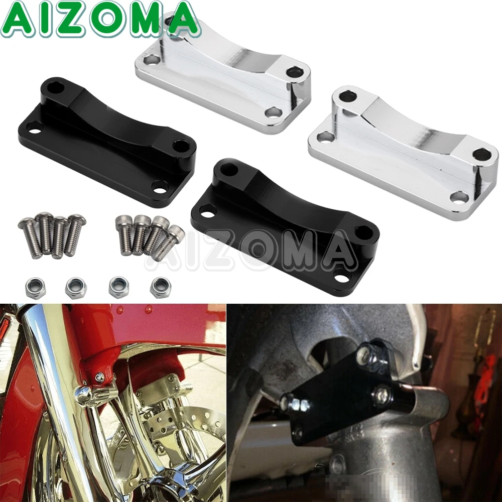 For-Harley-Touring-Front-21-Fender-Relocator-Spacers-Kit-Black-Chrome ...