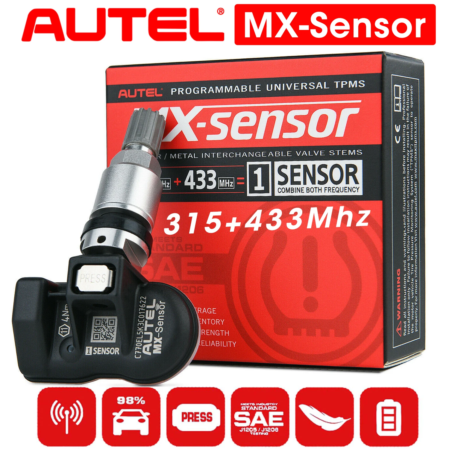 Autel Tpms Mx Sensor 315mhz 433mhz Sensor 2in1 Clone-able Programming ...