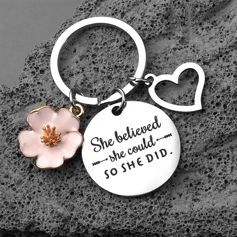 Stainless-steel-Keychain-Sunshine-Words-Key-Chain-Heart-Flower-Charms ...